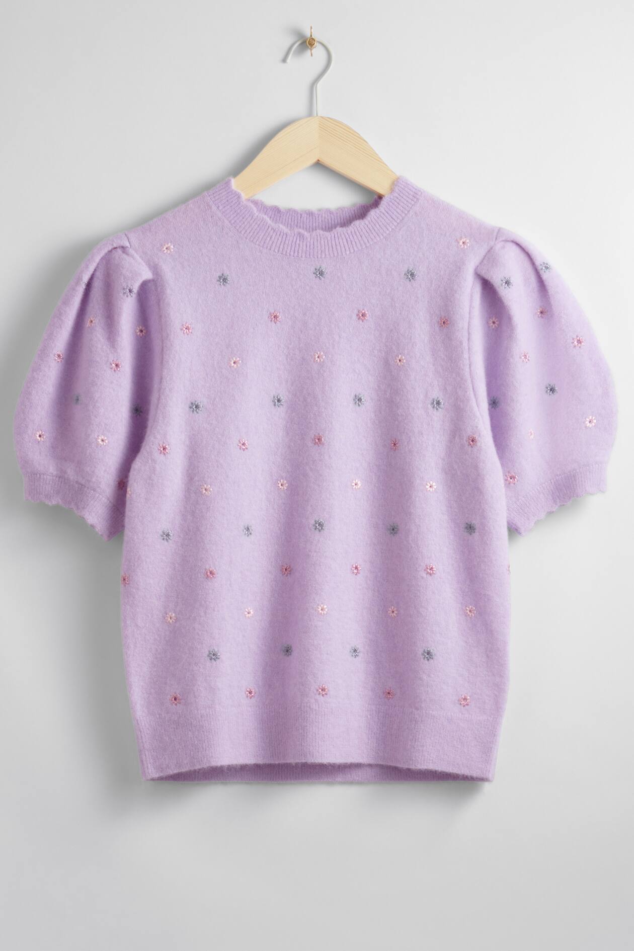 Floral-Embellished Knit Top - Lilac - Ladies | H&M GB