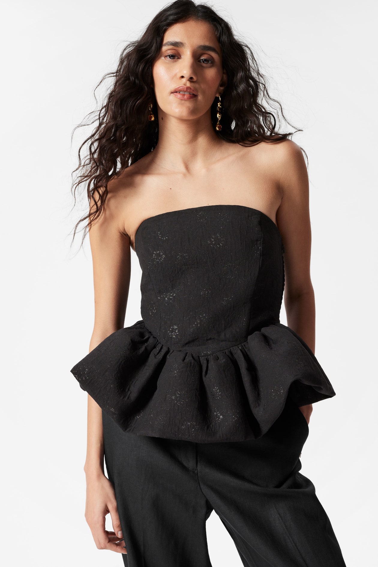 Top bandeau peplum de jacquard - Negro - MUJER | H&M ES