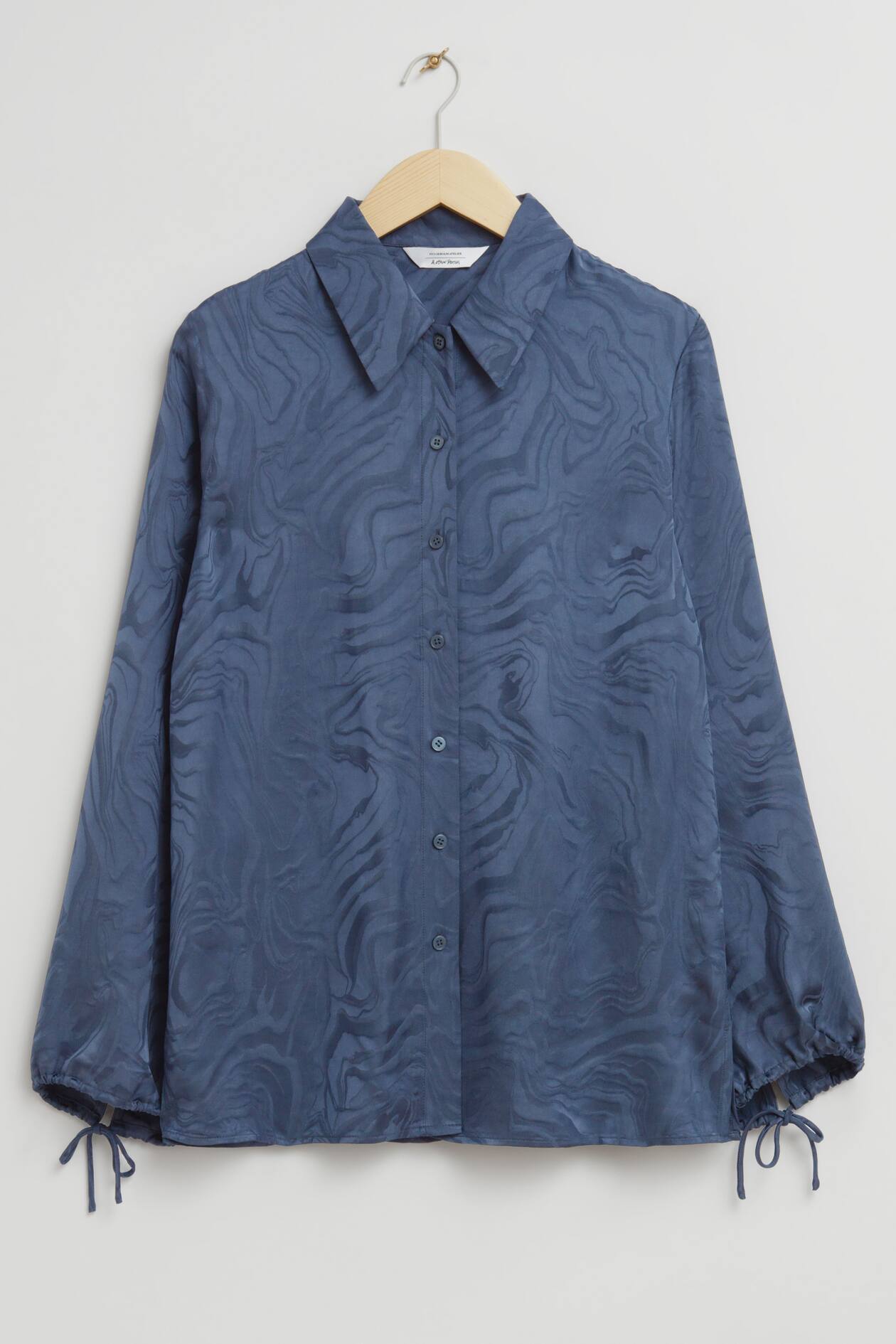 Jacquard Patterned Drawstring Cuff Top - V-ringning - Langt erme - Dark ...