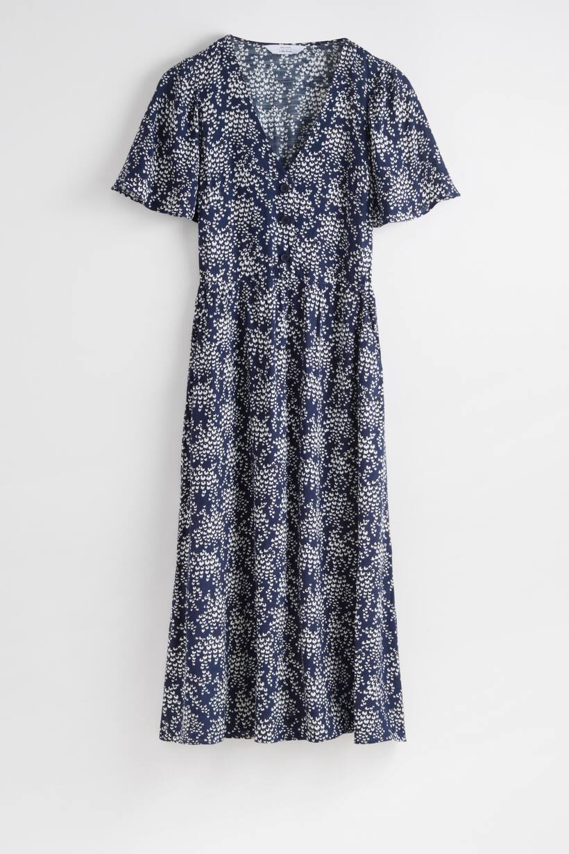 Flutter-Sleeve Midi Dress - Navy Print - Ladies | H&M GB