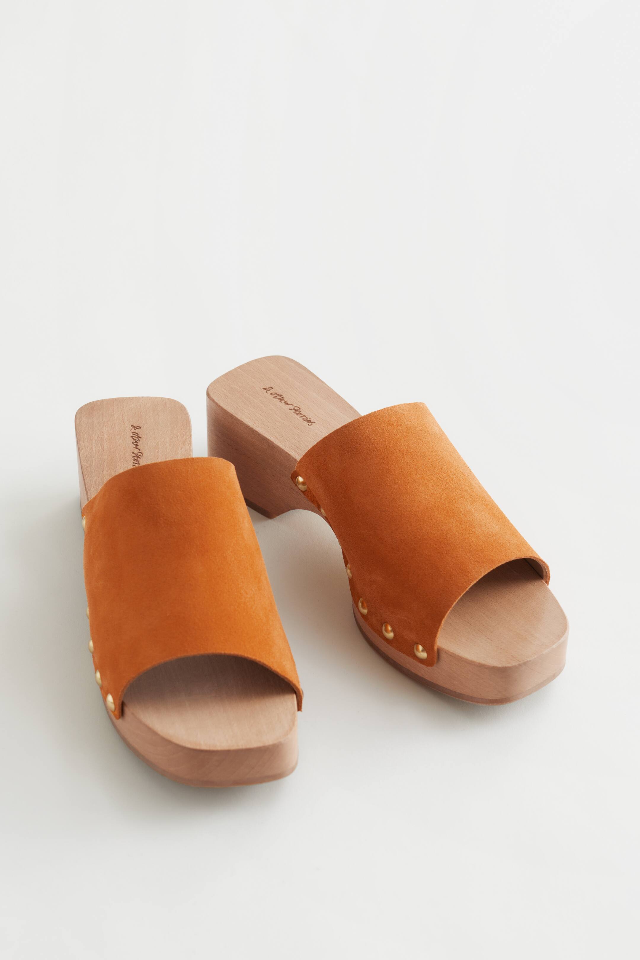 Studded Suede Wooden Clogs - High heel - Orange - Ladies | H&M GB