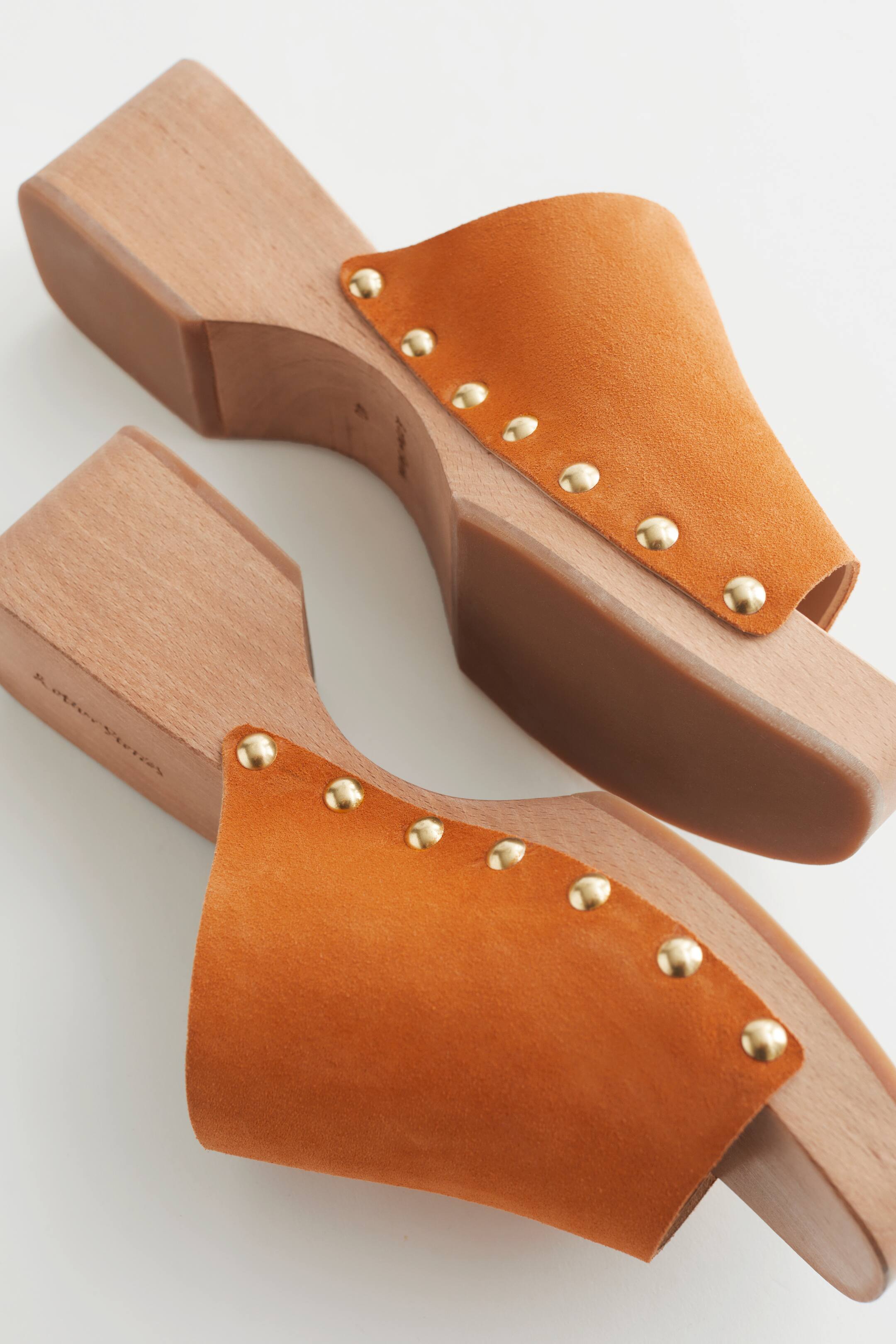 Studded Suede Wooden Clogs - Orange - Ladies | H&M GB