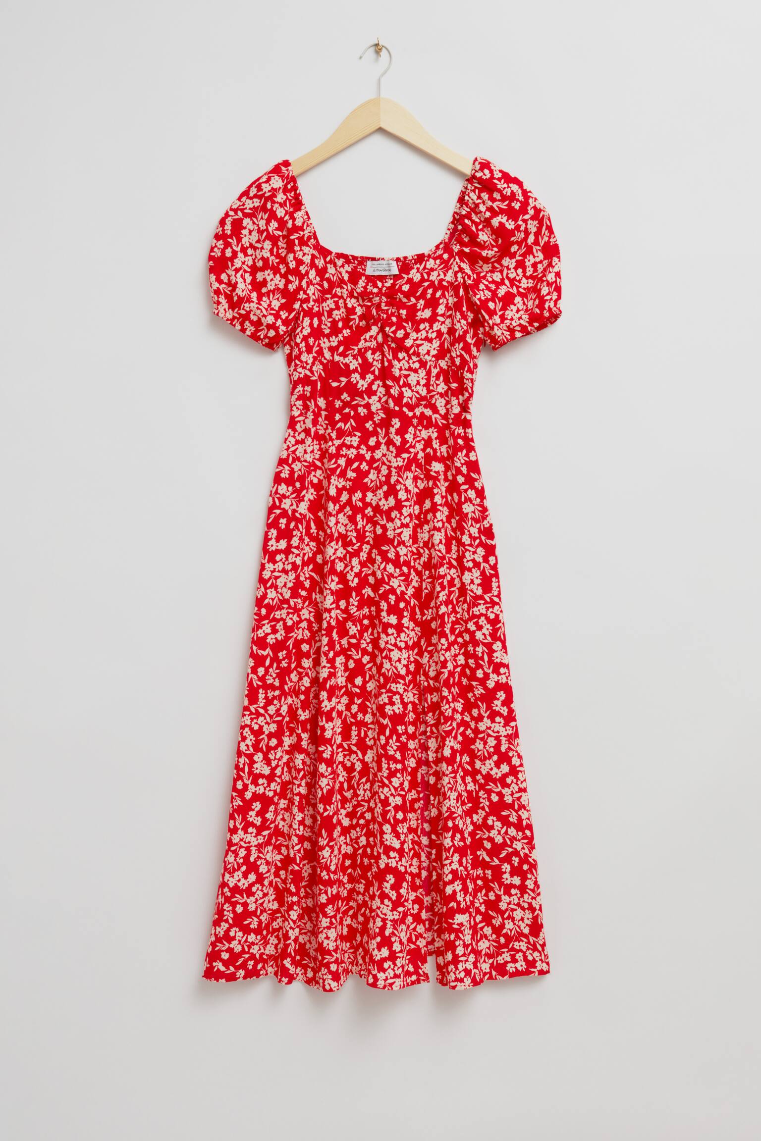 Flowy Puff Sleeve Midi Dress - Red Floral Print - Ladies | H&M GB
