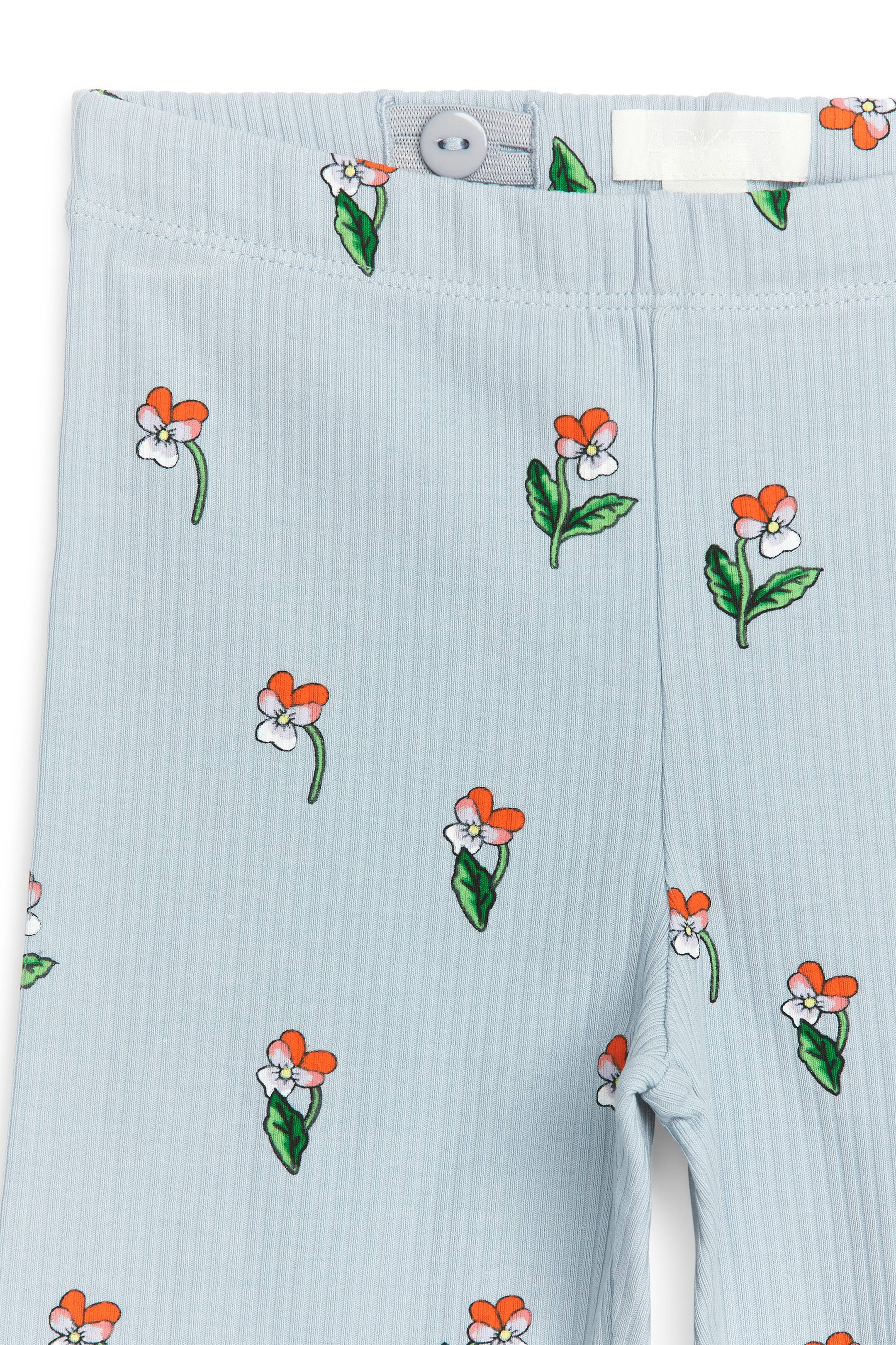 Ribbede leggings - Støvet blå/blomstret - BØRN | H&M DK