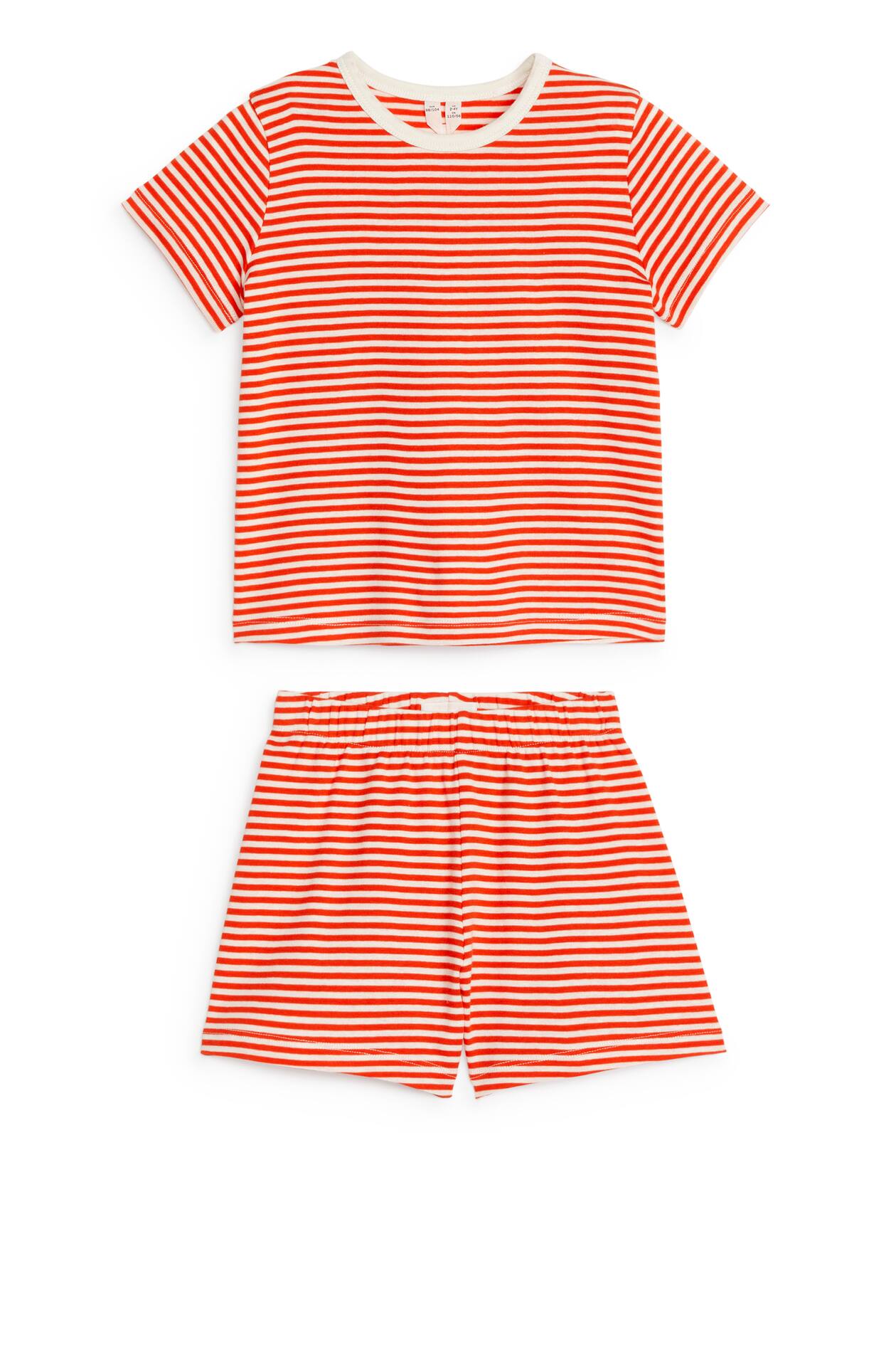 Kort pyjamas i trikå - Röd/offwhite - BARN | H&M SE