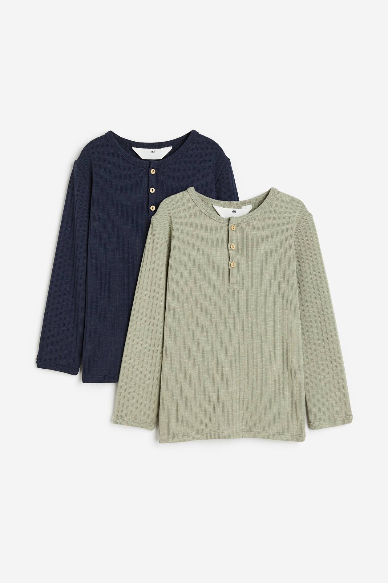 Set de 2 bluze Henley reiate - Bleumarin/verde-kaki - COPII | H&M RO