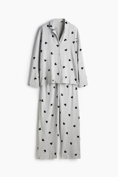 Patterned Jersey Pajamas - Light gray melange/hearts - Ladies | H&M US