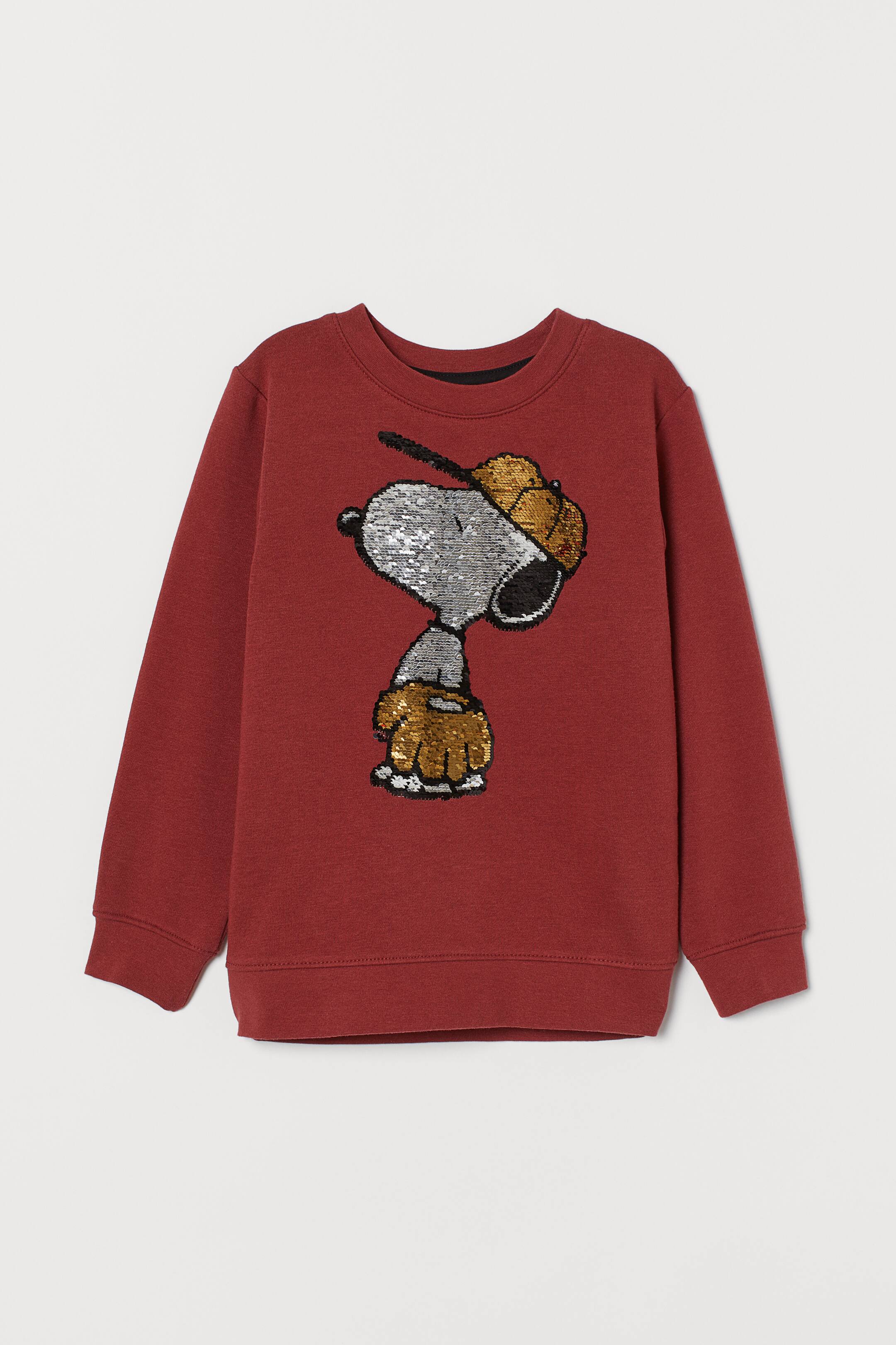 Sequin-motif top - Dark red/Snoopy - Kids | H&M GB