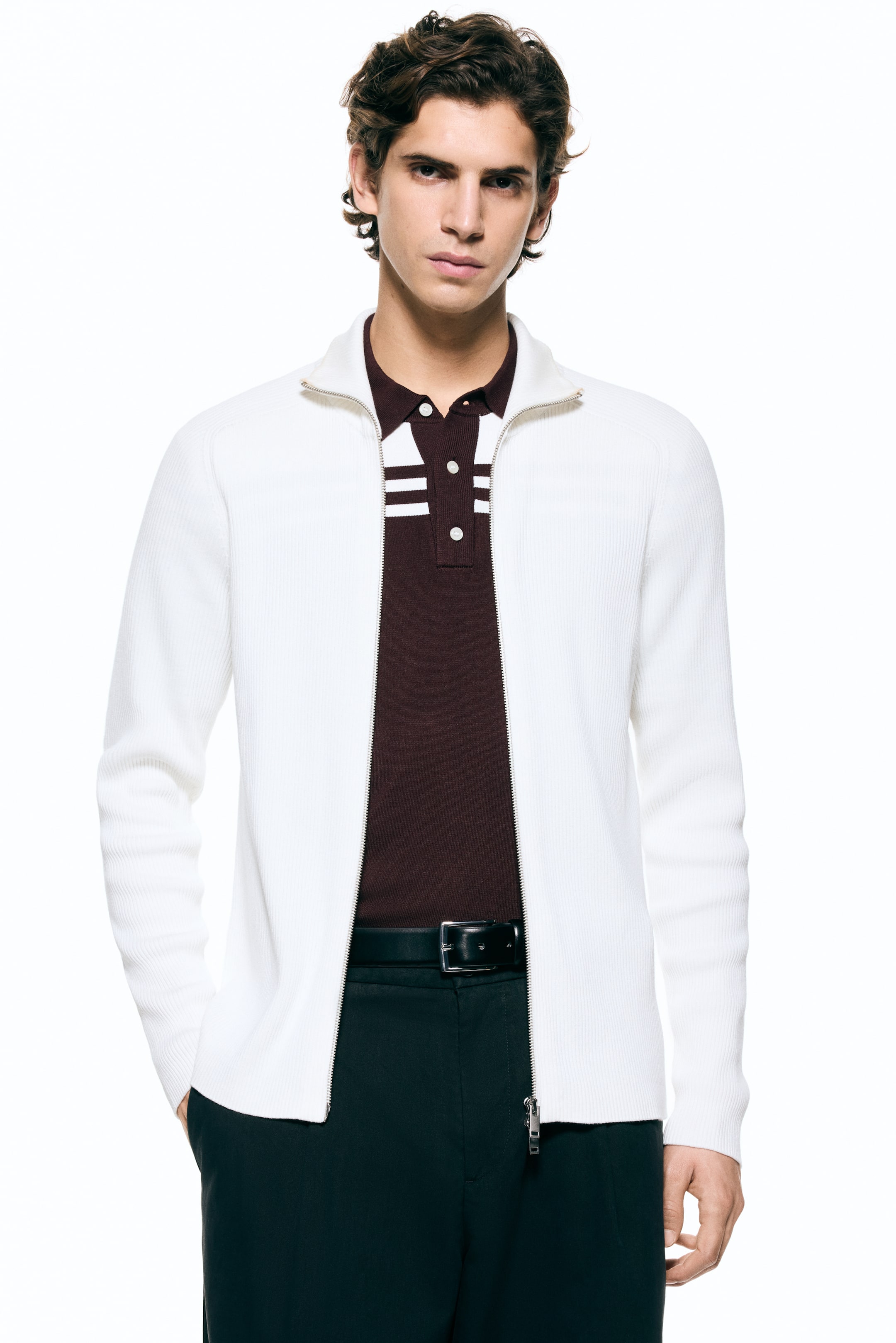 Men’s White Slim-Fit Rib-Knit Cardigan | H&M CA