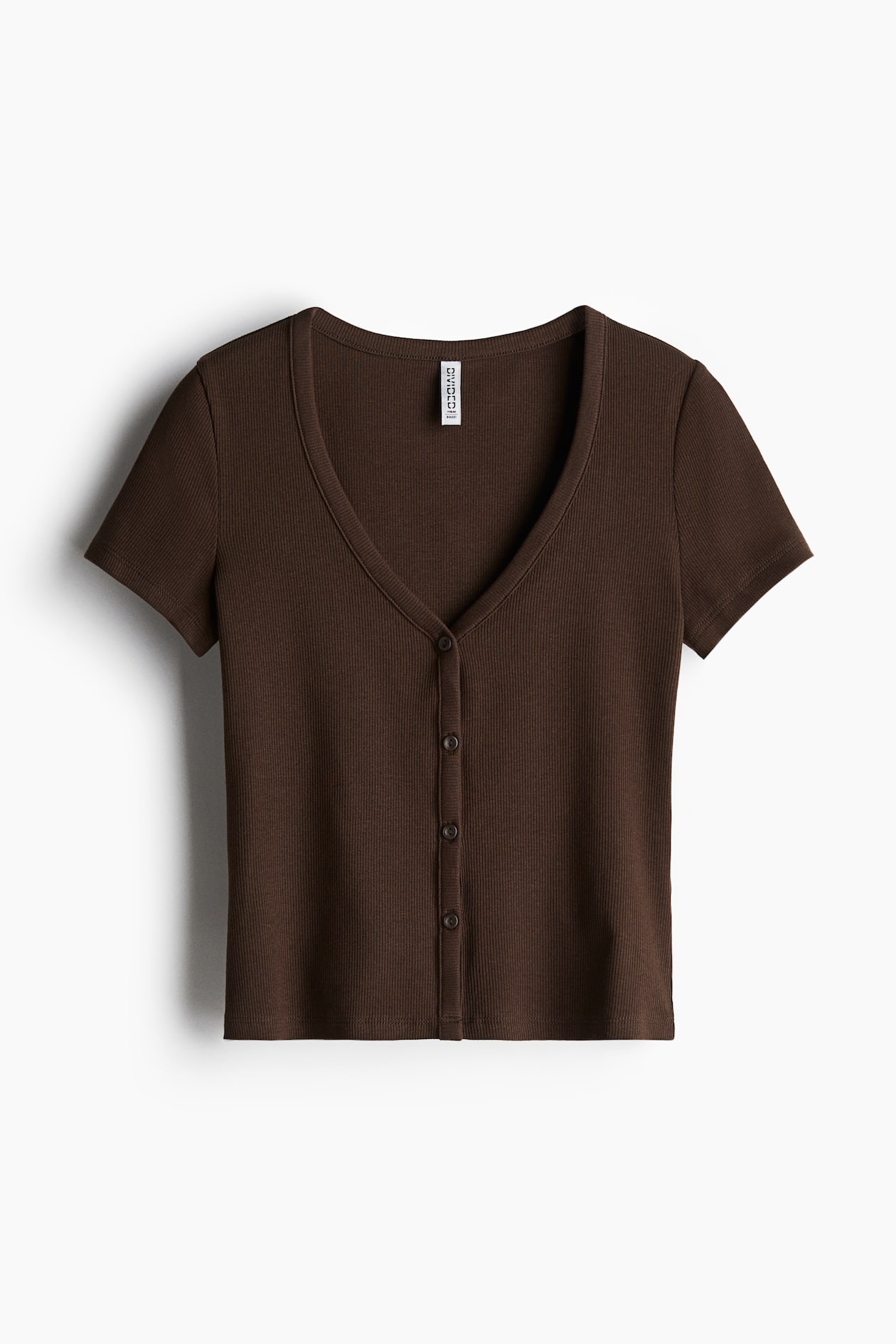 Playera acanalada con botones al frente - Café oscuro - Ladies | H&M MX