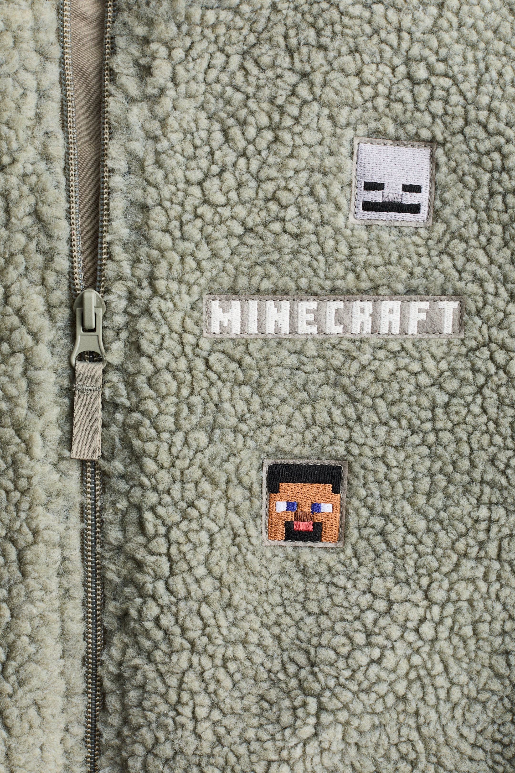 Appliquéd teddy jacket - Dusty green/Minecraft - Kids | H&M SG