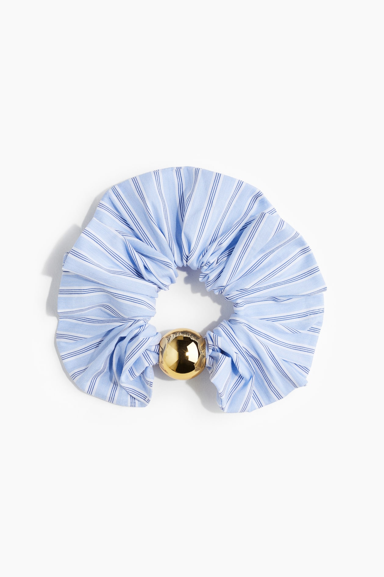 Women's Light blue/Striped Bead-detail satin scrunchie | H&M GB