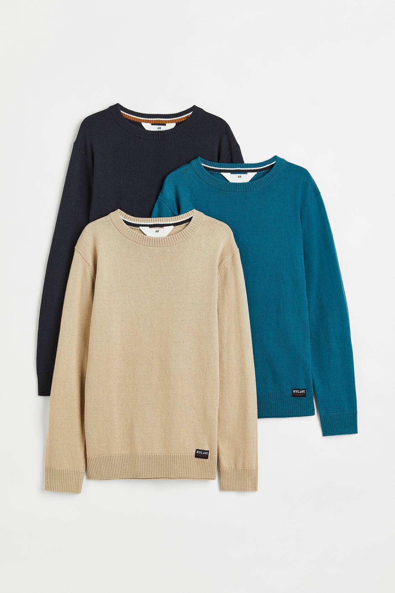 3-pack Fine-knit Sweaters - Navy blue/teal/beige - Kids | H&M CA