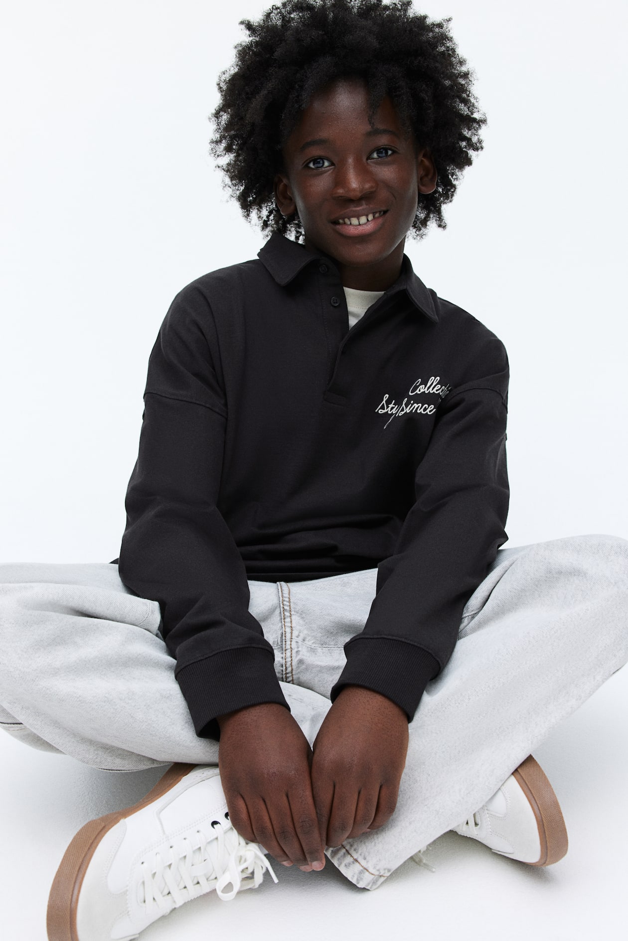 Cotton Jersey Rugby Shirt - Black/Studio Collective - Kids | H&M US