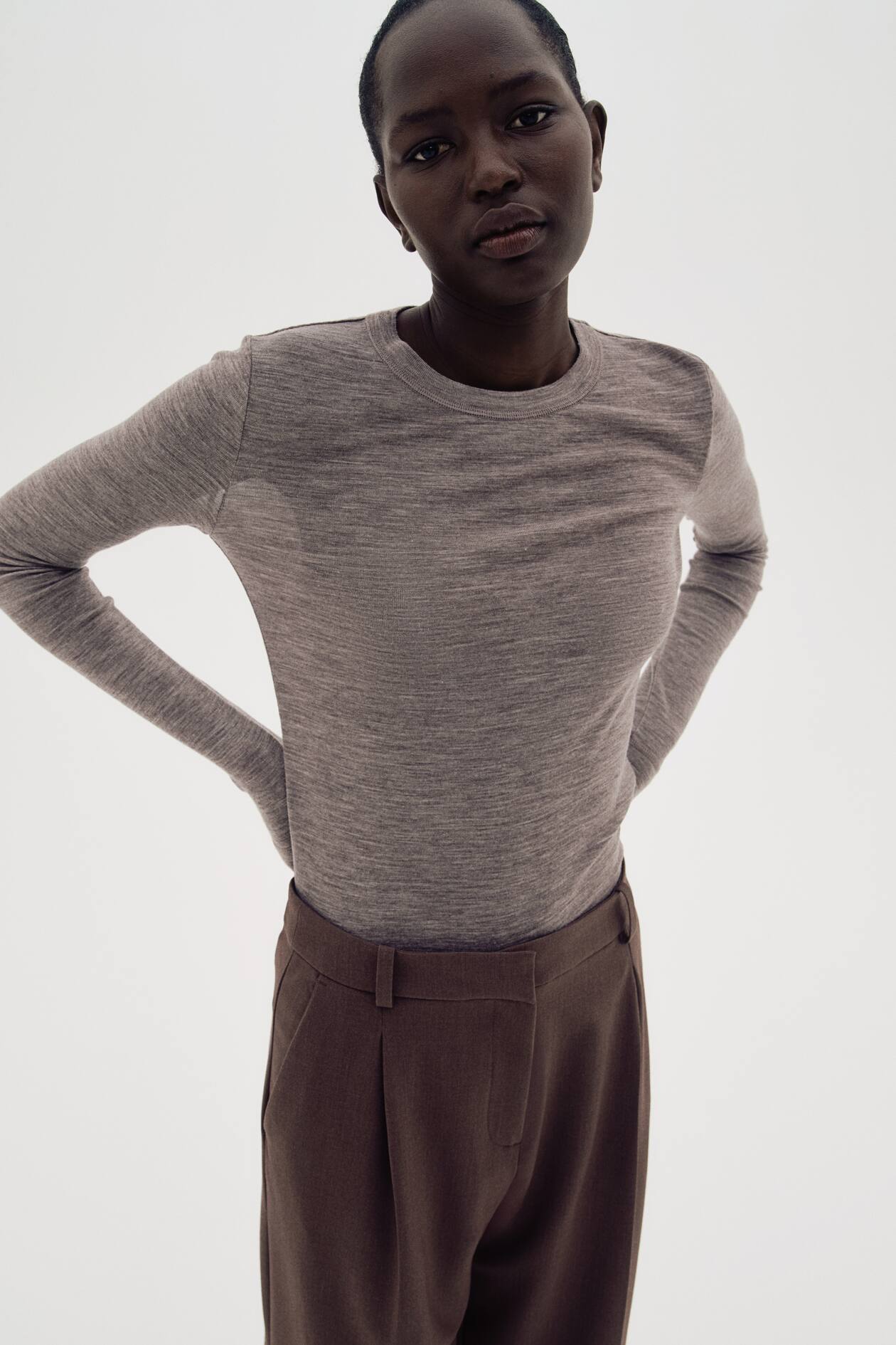Women's Taupe Fine-Knit Wool Top | H&M CA