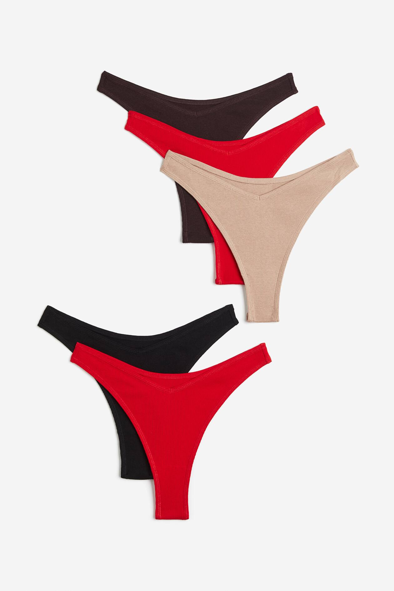 5-pack Rib G-strings - Red/Dark brown/Beige - Ladies | H&M AU
