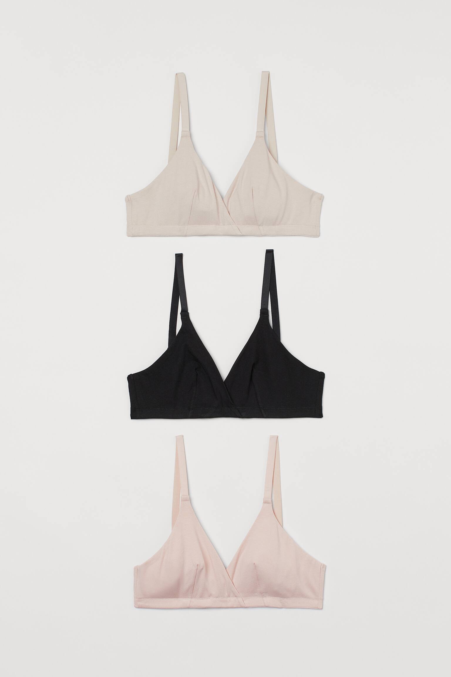 3-pack soft cotton bras - Beige/Pink/Black - Ladies | H&M