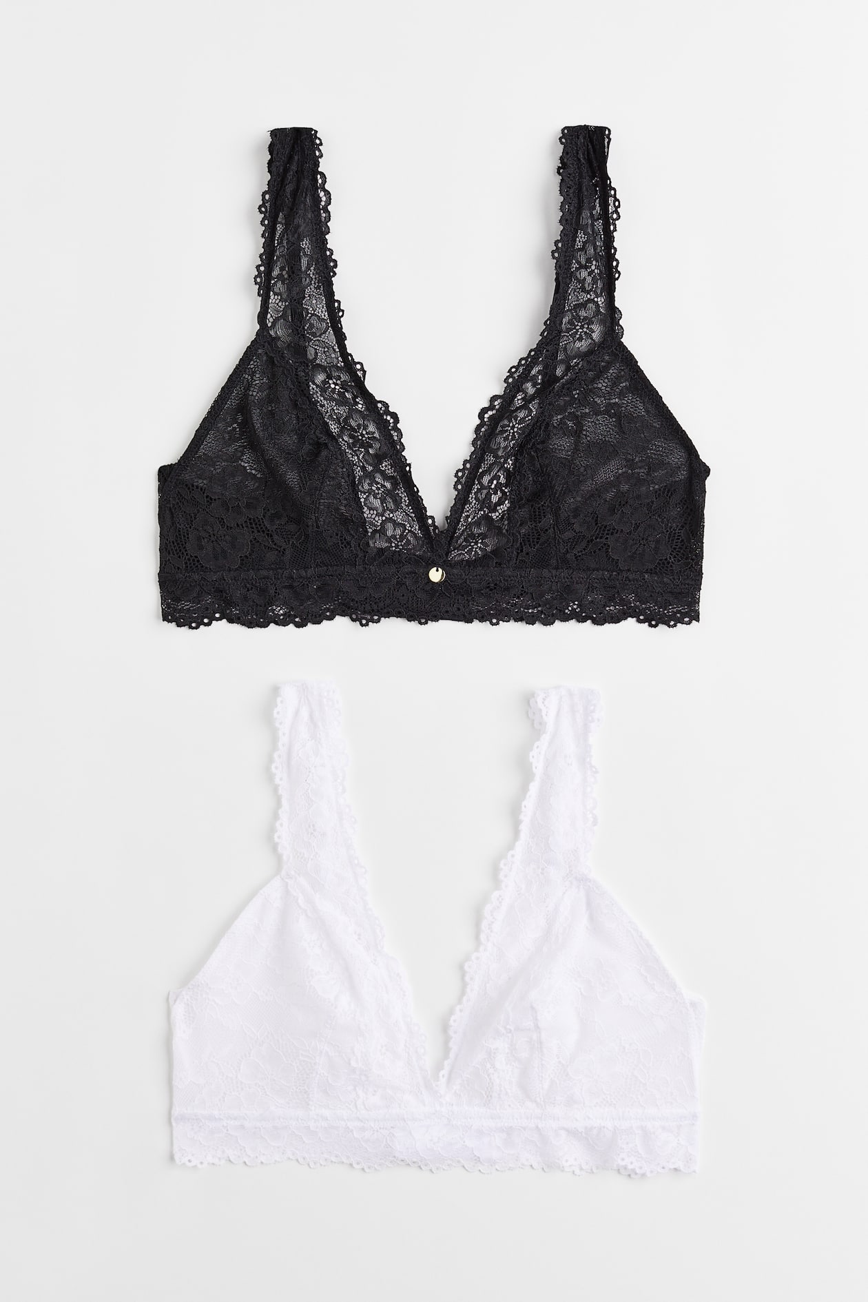 Set van 2 kanten soft-bh‘s - Zwart/wit - DAMES | H&M NL