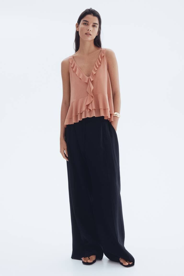 Top sin mangas con olanes - Anaranjado tenue - Ladies | H&M MX
