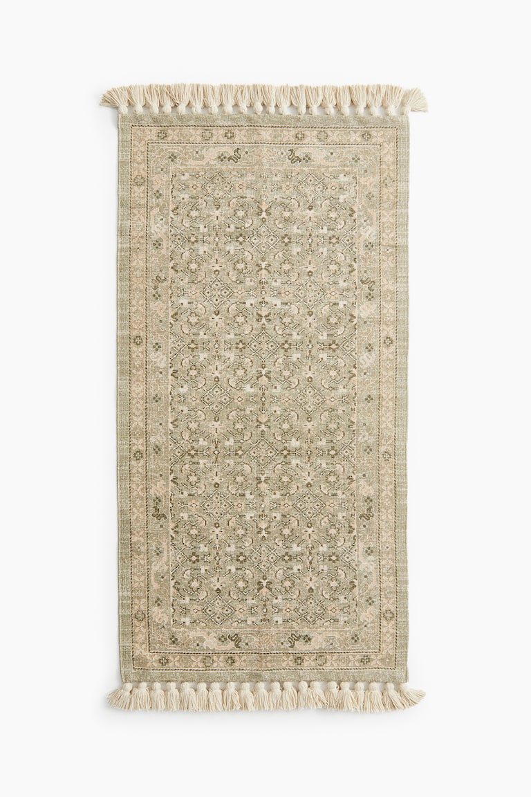 Patterned Rug with Fringe - Light dusty green/patterned - Home All | H&M US