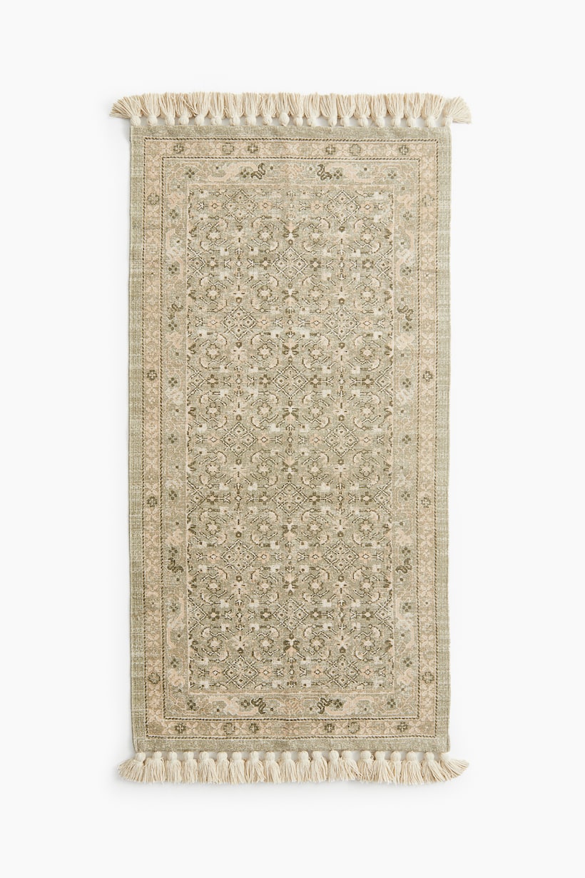 Patterned Rug with Fringe - Light dusty green/patterned - Home All | H&M US