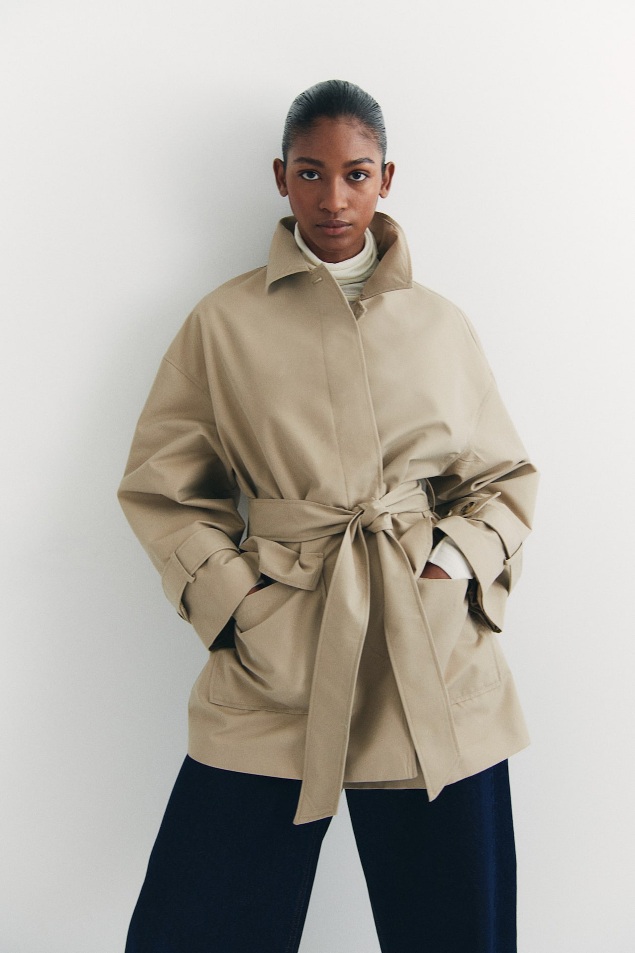 Tie-belt twill jacket - Beige - Ladies | H&M US