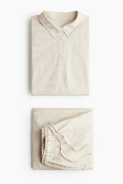 Jacquard-Weave Cotton Pajamas - Light beige - Home All | H&M US