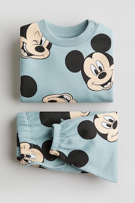 Dusty turquoise/Mickey Mouse 2-Piece Printed Sweatsuit for kids | H&M US