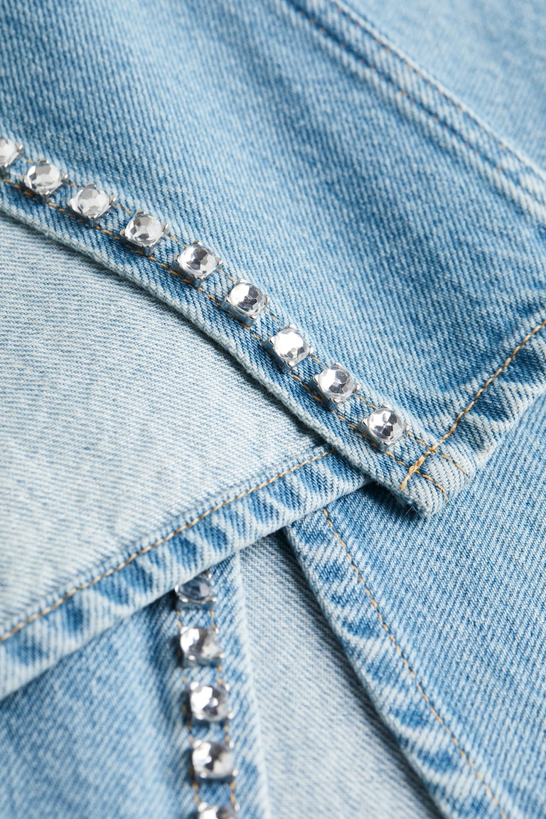 Women's Denim blue Rhinestone-embellished slit-hem jeans | H&M GB