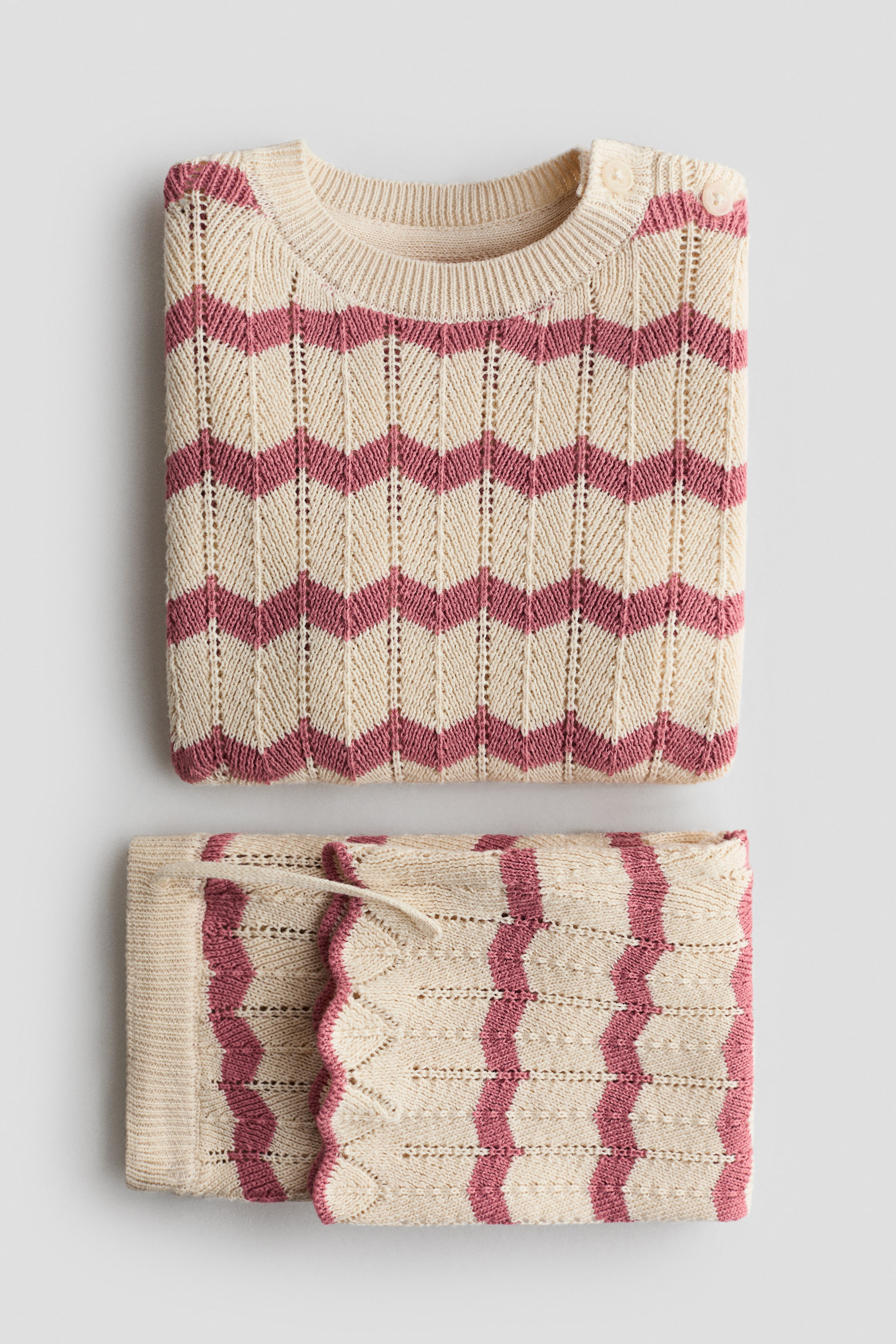Light beige/pink striped 2-Piece Pointelle-Knit Cotton Set for kids | H ...