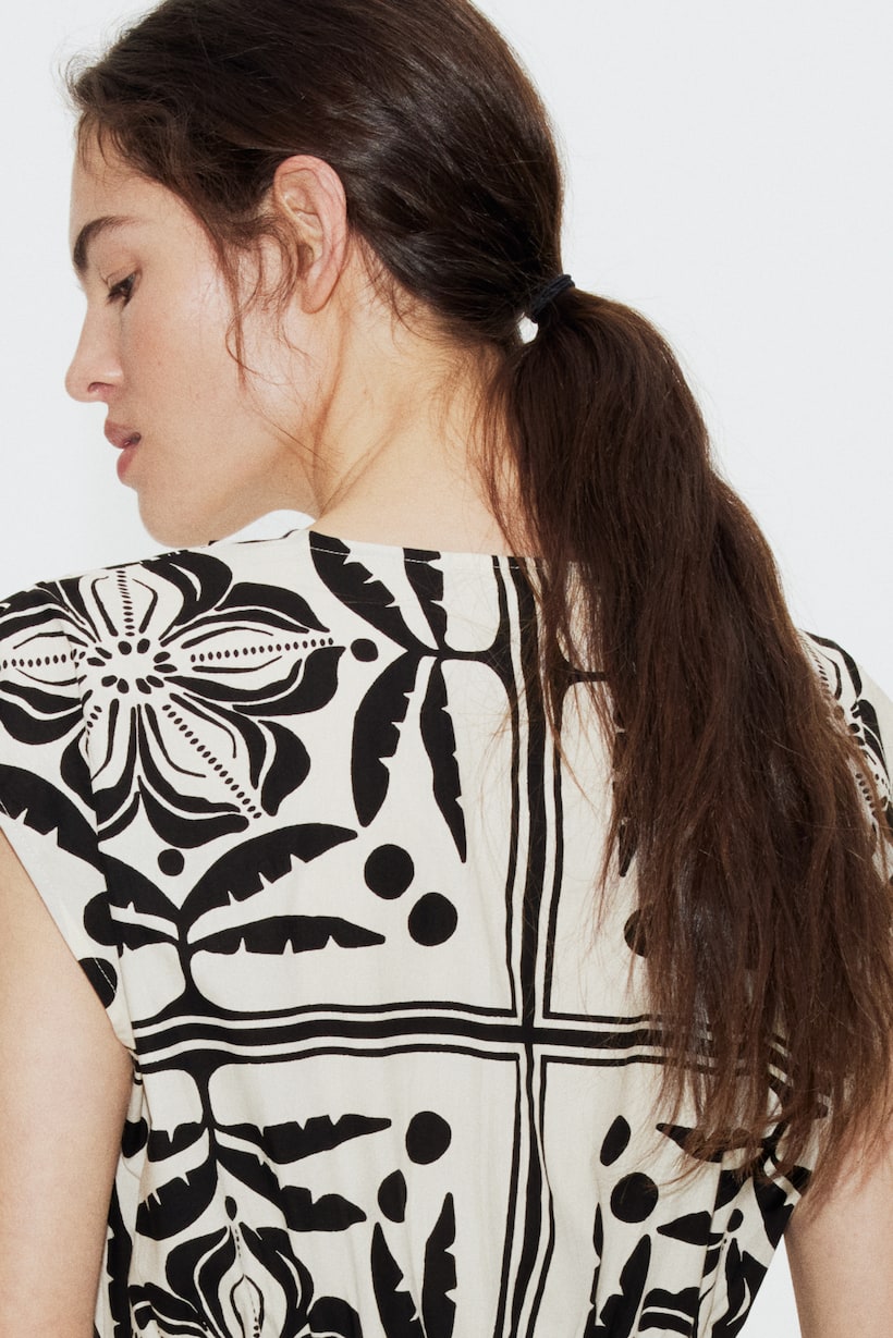 Vestido de algodón - Crema/Diseño negro - Ladies | H&M MX