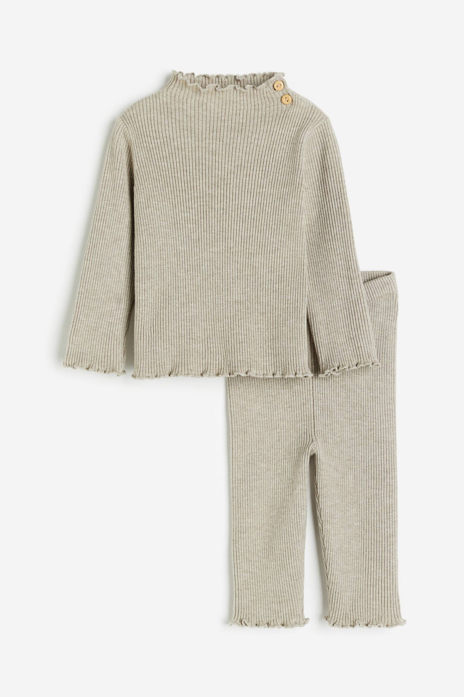 Beige melange 2-piece Rib-knit Set for kids | H&M CA