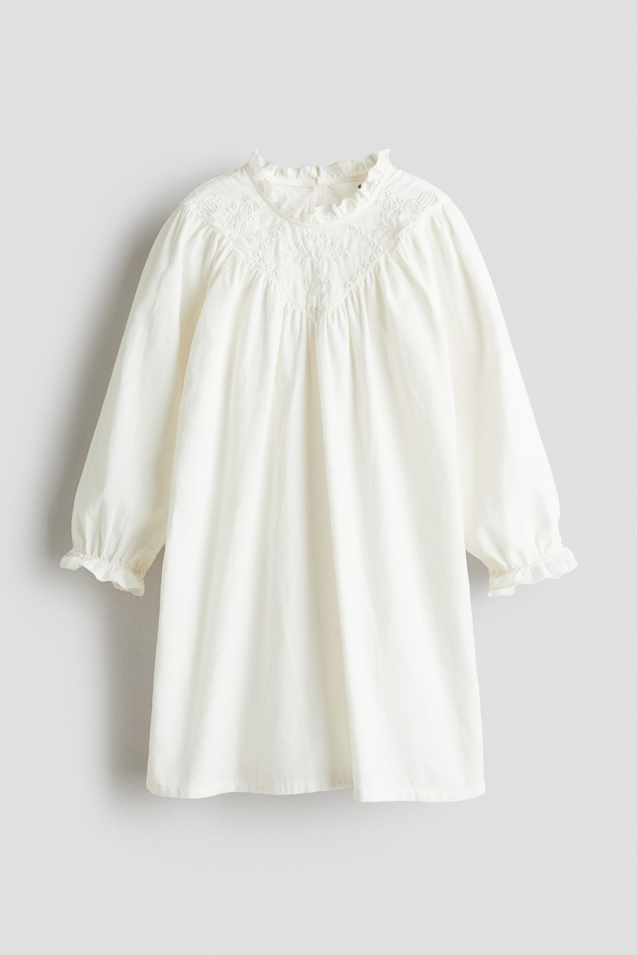 Ruffle-Trimmed Cotton Corduroy Dress - White - Kids | H&M US