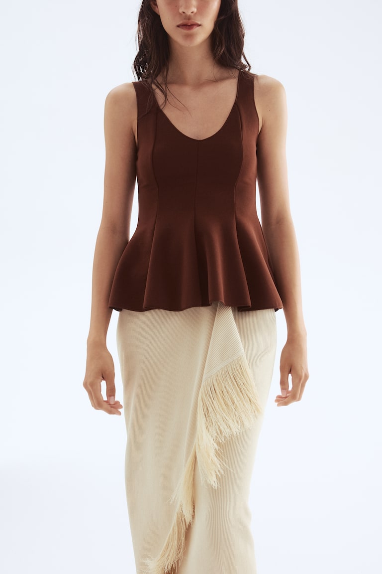 Peplumtop aus Interlock-Jersey - Dunkelbraun - Ladies | H&M DE