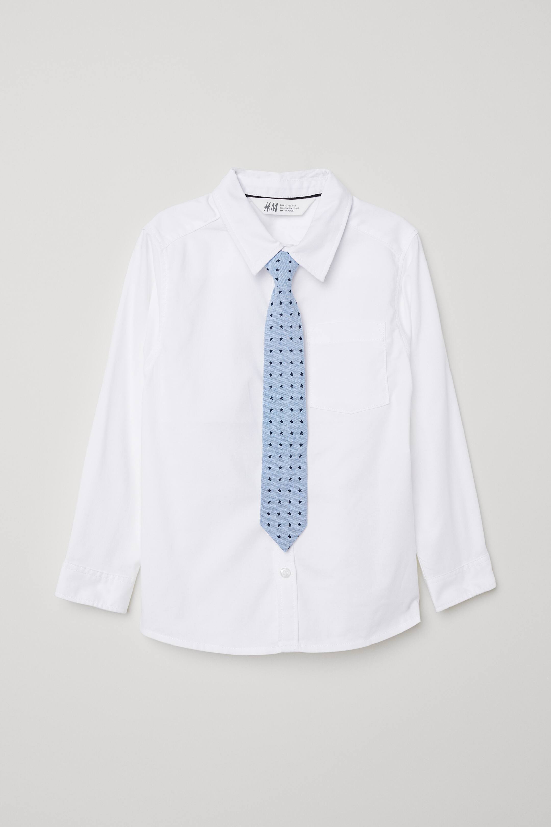 Skjorta med slips/fluga - Lång ärm - Vit/Slips - BARN | H&M SE