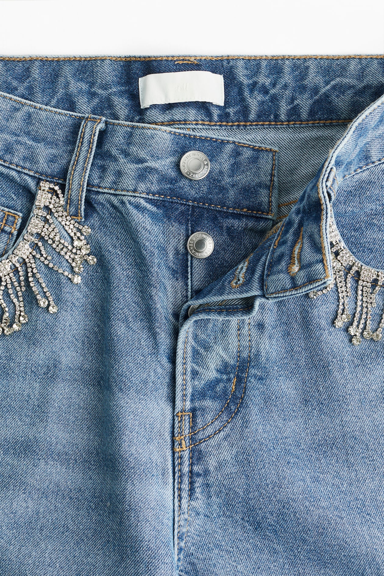 Jeans ampi decorati con strass - Blu denim chiaro/strass - DONNA | H&M IT
