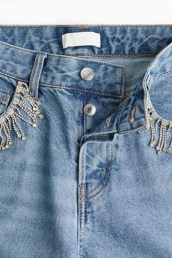 Wide rhinestone-decorated jeans - Light denim blue/Rhinestones - Ladies ...