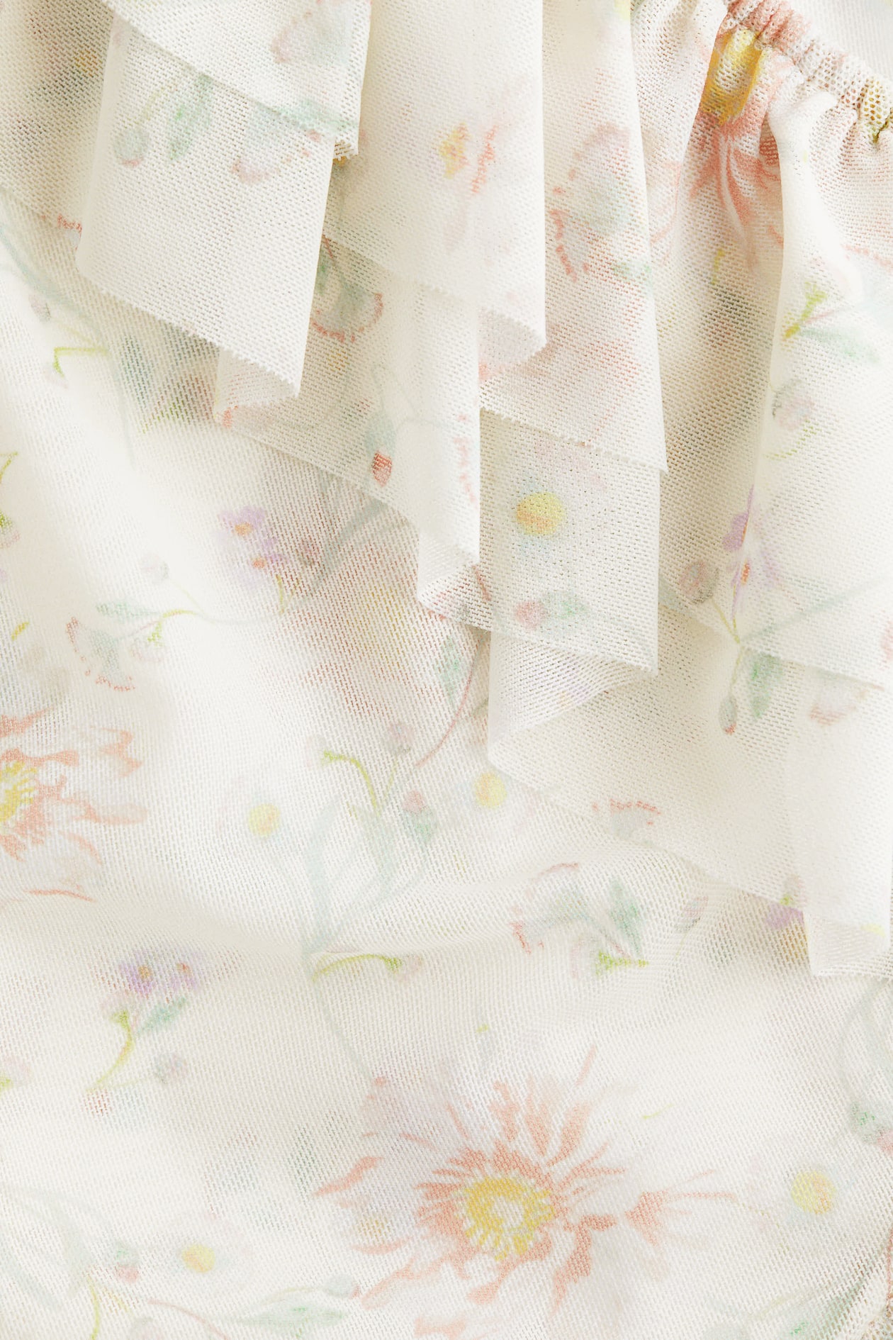 Ruffle-Trimmed Mesh Blouse - White/floral - Ladies | H&M US