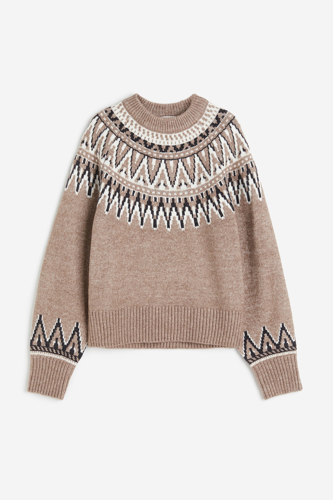 Jacquard-knit jumper - Beige melange/patterned - Ladies | H&M PH