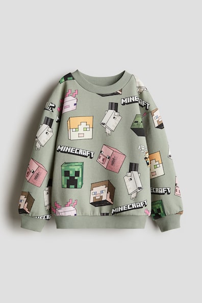 Oversized Printed Sweatshirt - Dusty green/Minecraft - Kids | H&M US