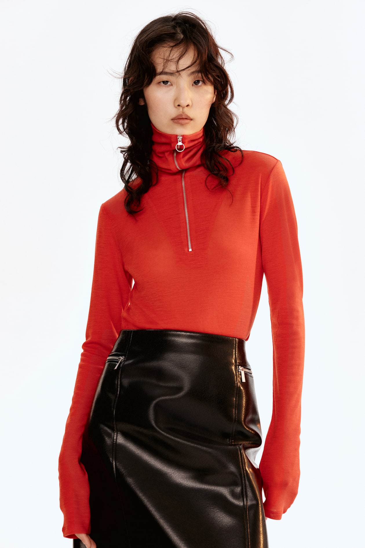 Zip-top wool top - Parlak kırmızı - KADIN | H&M TR