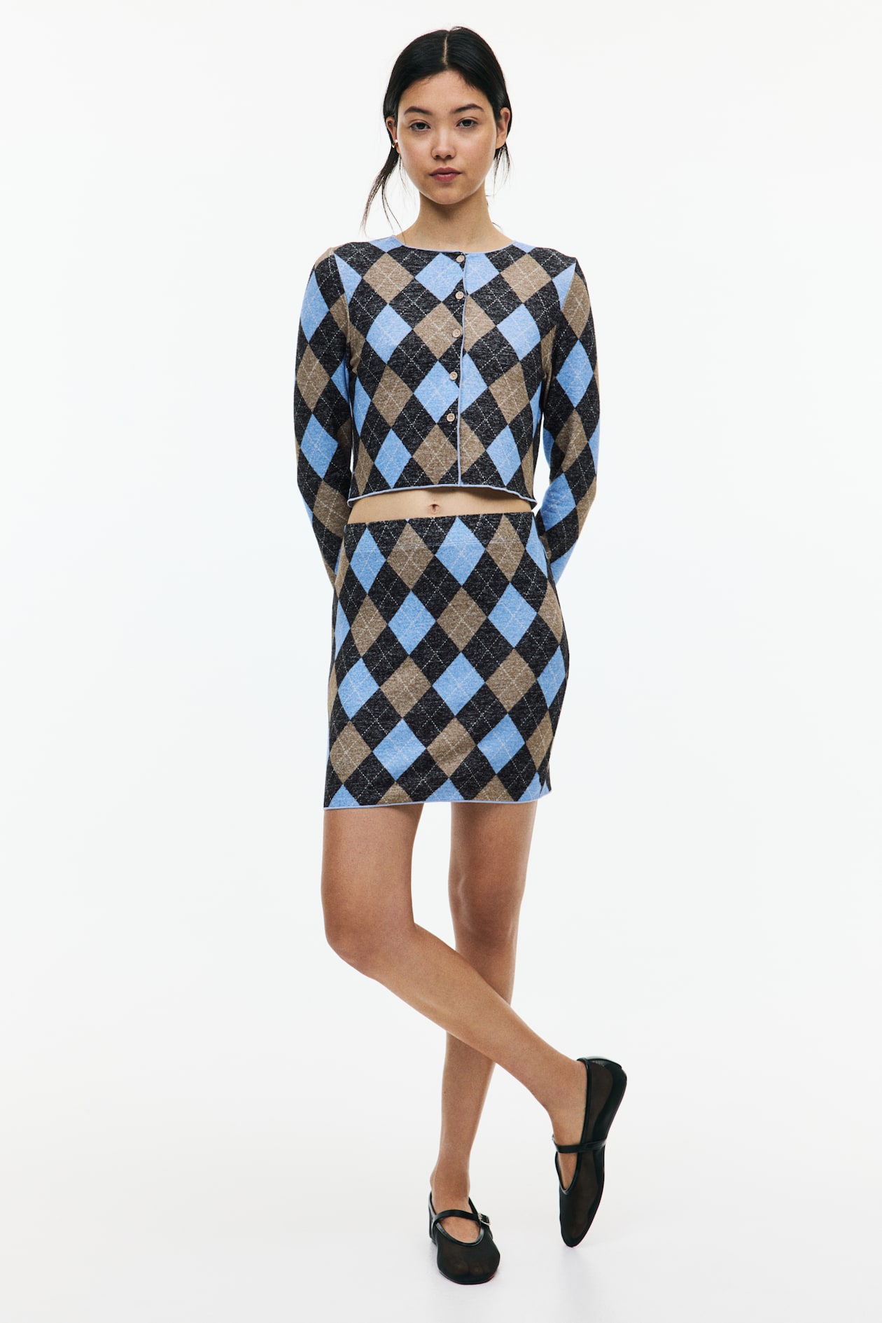 Fine-Knit Mini Skirt - Dark gray/argyle-patterned - Ladies | H&M US