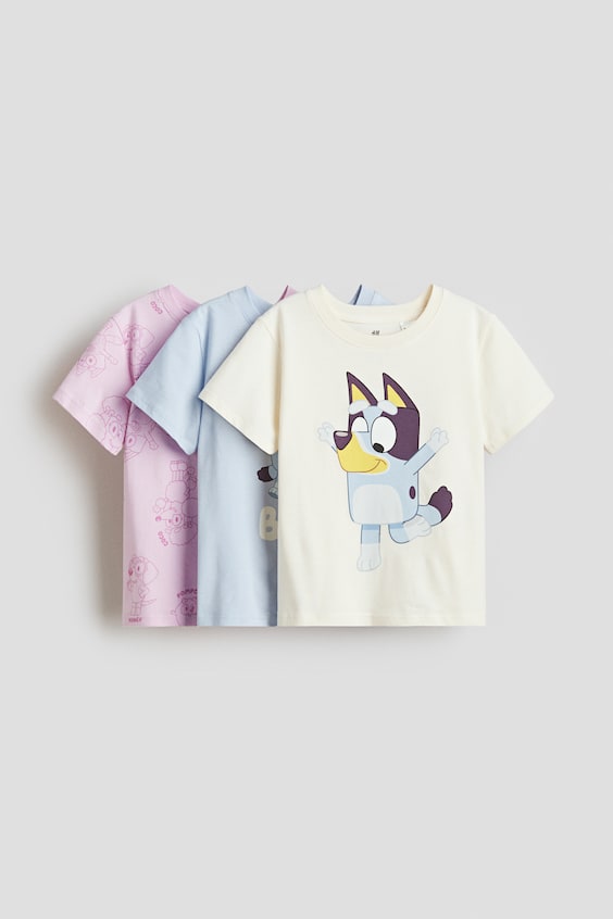 Light pink/Bluey 3-pack printed jersey tops for kids | H&M GB