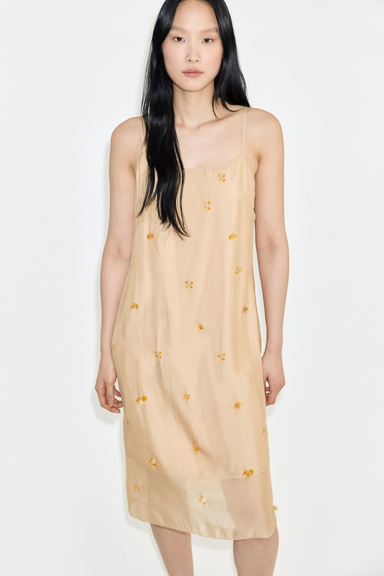 Áttetsző ruha pántokkal - Bézs - NŐI | H&M HU