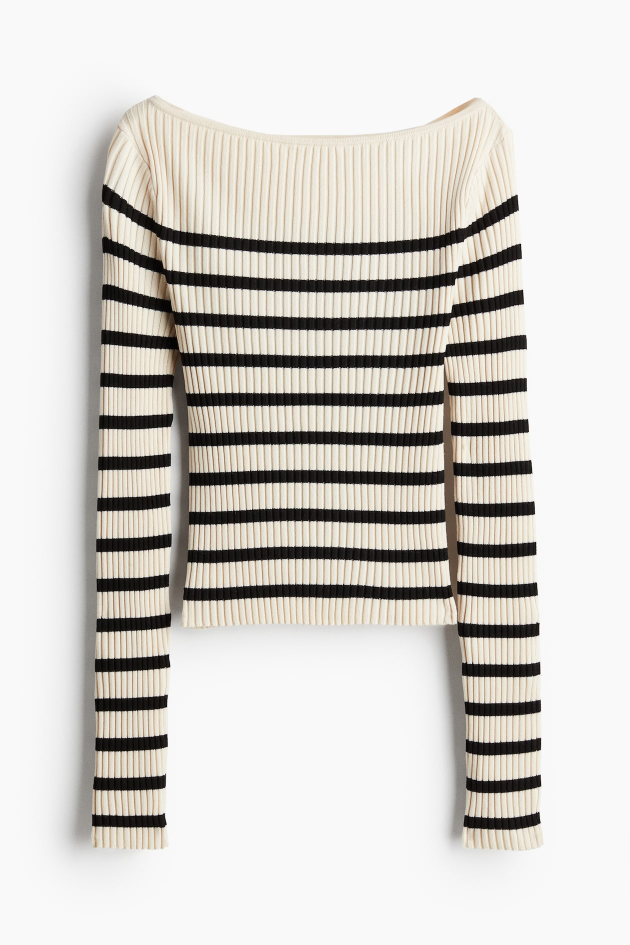 Rib-knit Boat-neck Top - Cream/striped - Ladies | H&M US