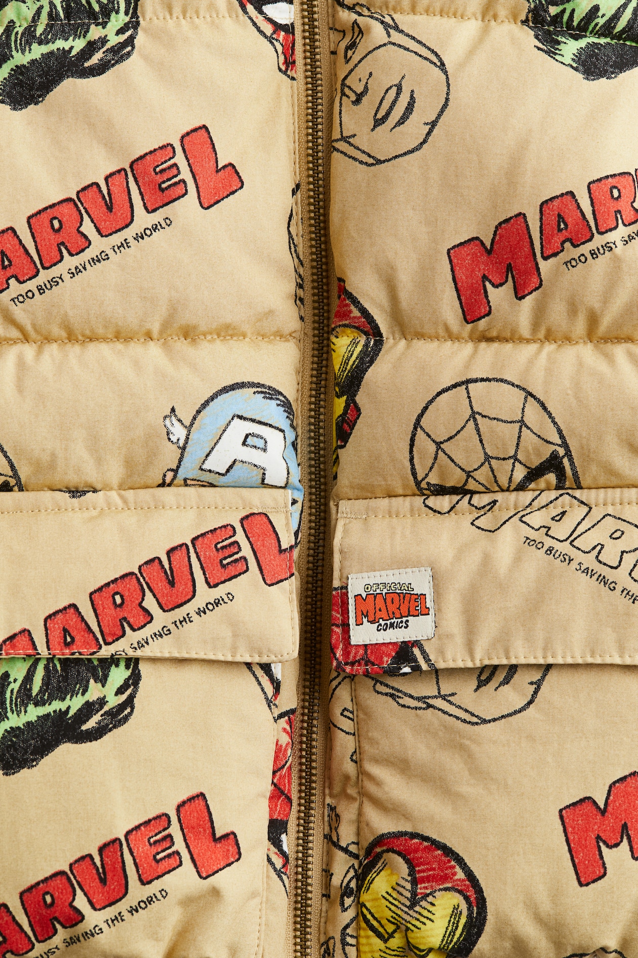 Patterned Puffer Vest - Beige/Marvel Comics - Kids | H&M US