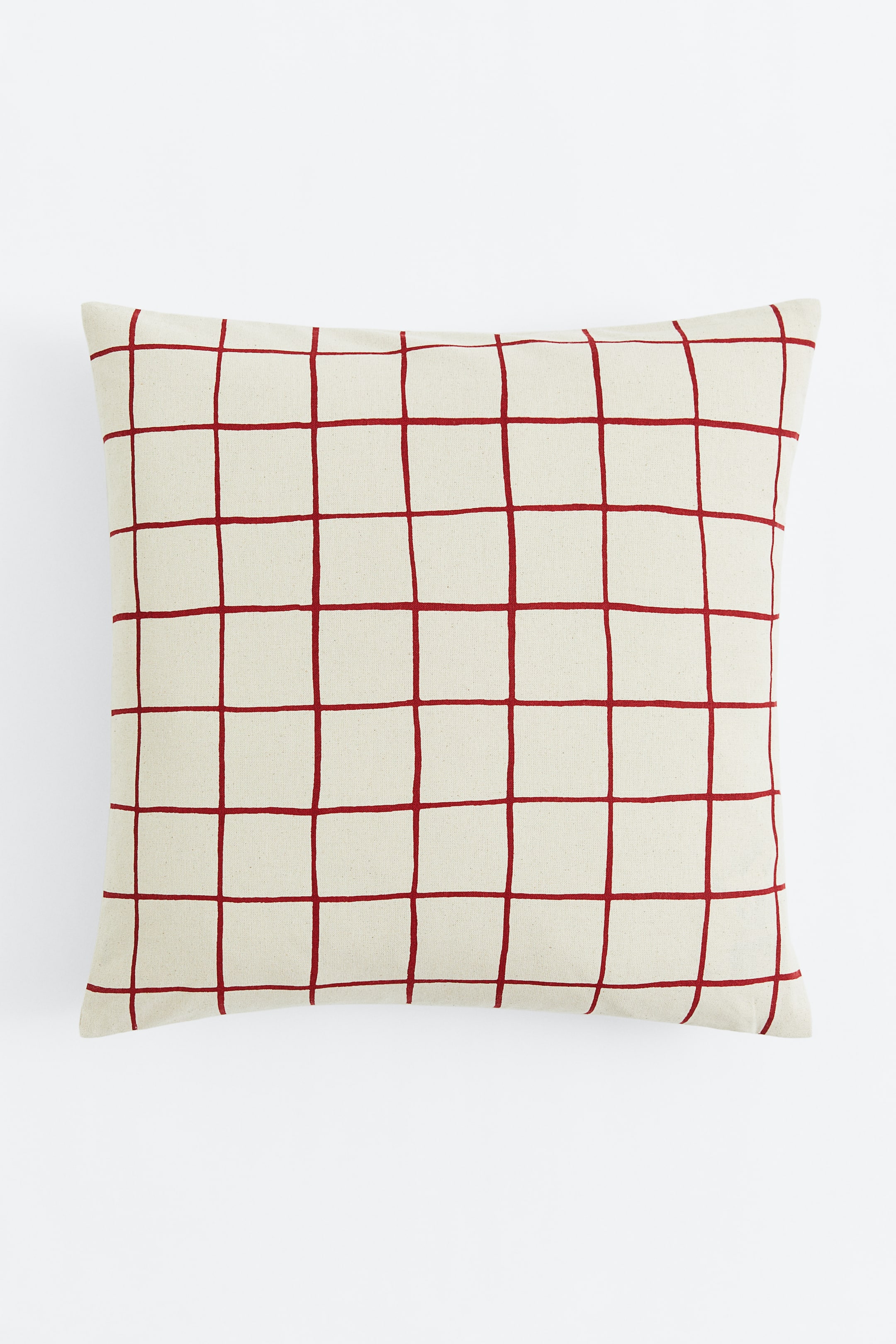Light beige/Red checked Cotton canvas cushion cover at H&M Home | H&M IN