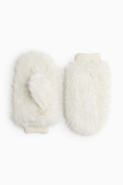 Women's White Fluffy mittens | H&M GB