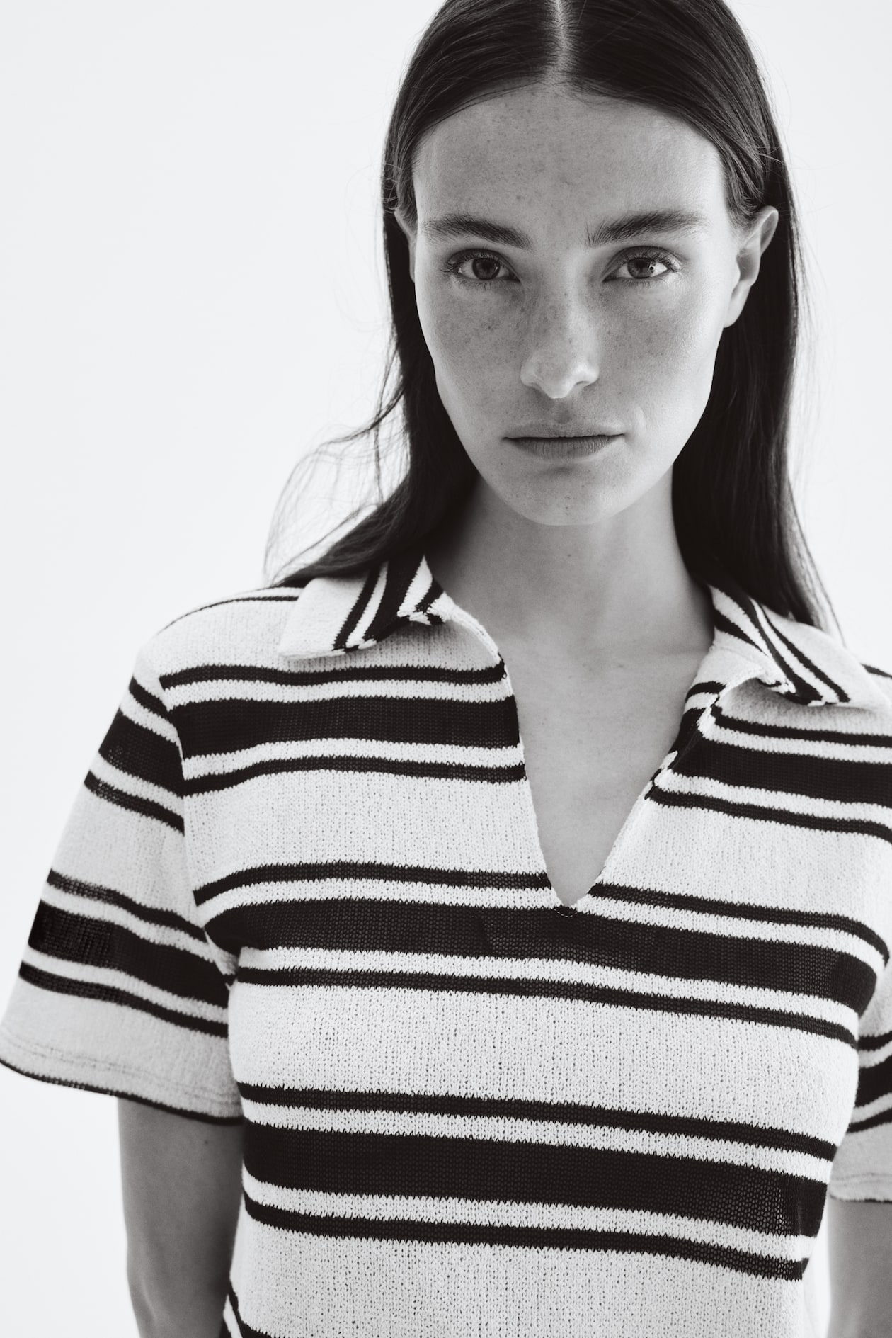 Knit Top with Collar - Cream/black striped - Ladies | H&M US