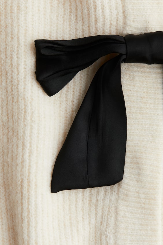 Bow-front rib-knit cardigan - Cream - Ladies | H&M GB